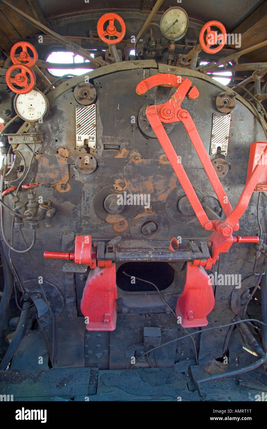 Steam engine locomotive's cockpit Stock Photo - Alamy