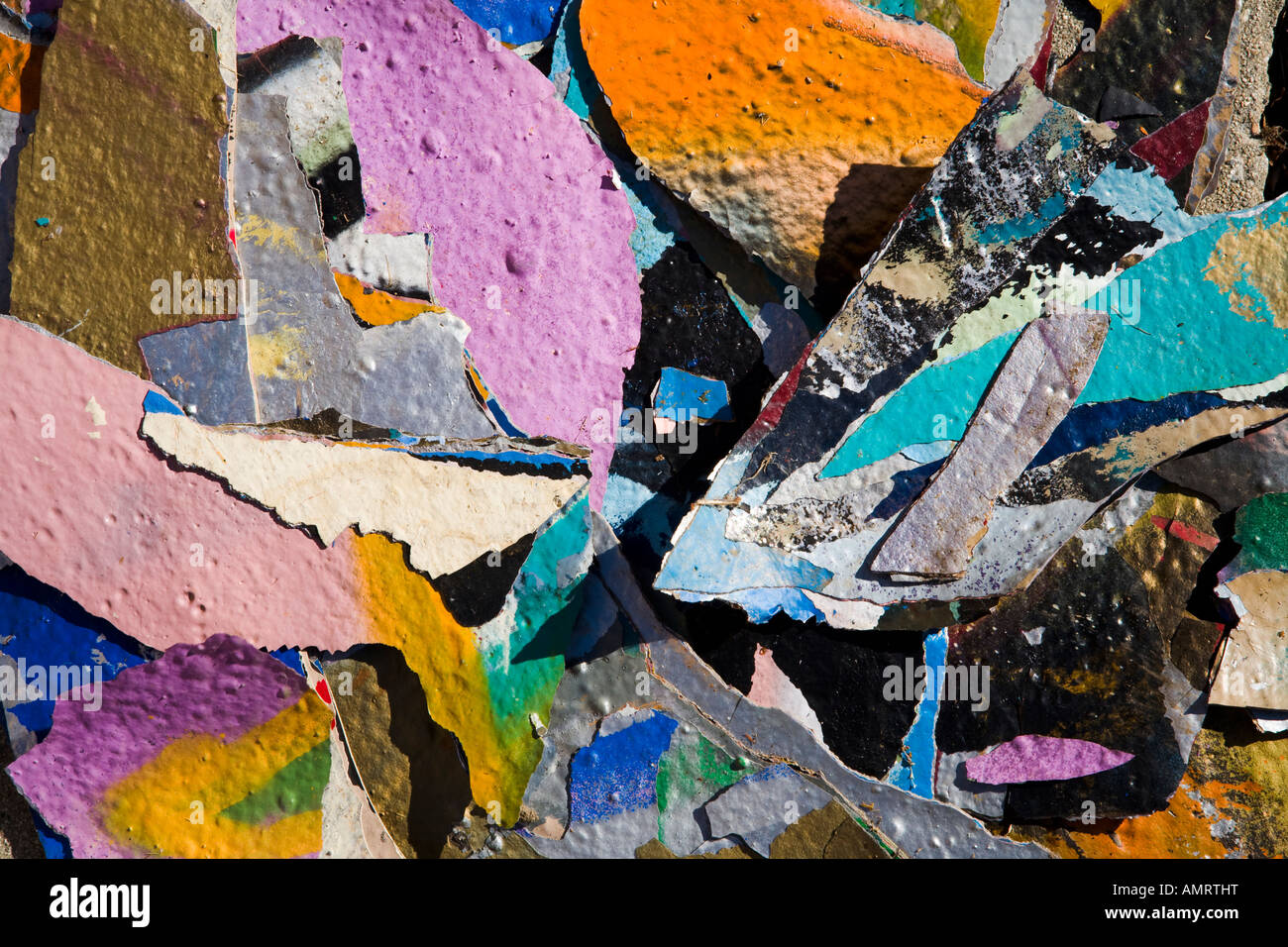 Discarded layers of paint peeled from a graffit covered wall Los ...