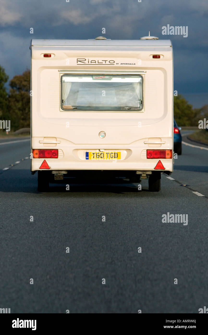 Rear view of Caravan on uk motorway Stock Photo - Alamy