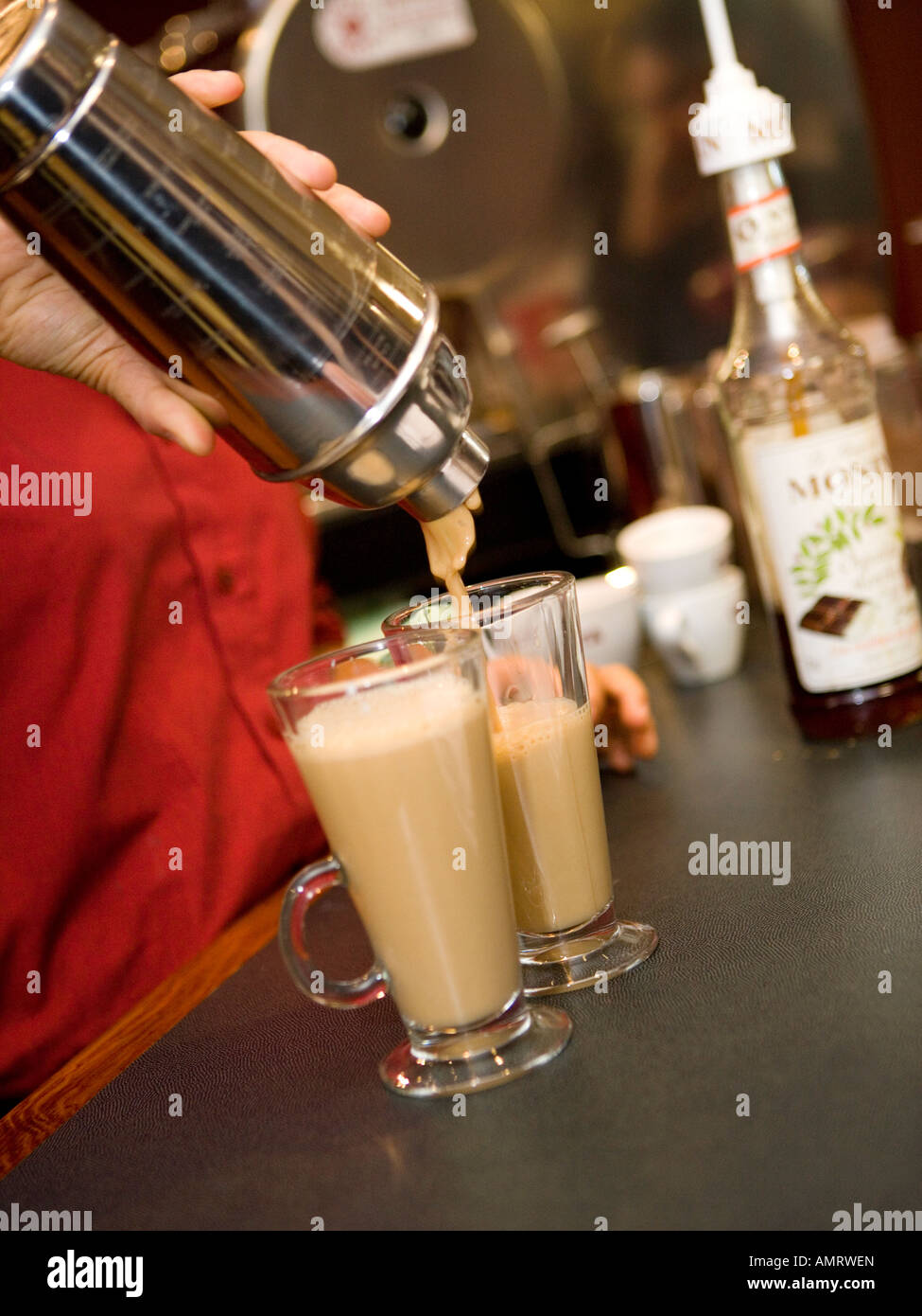 Making coffee barista Stock Photo - Alamy