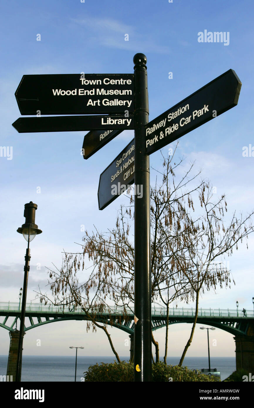 Scarborough Seaside street sign Stock Photo - Alamy