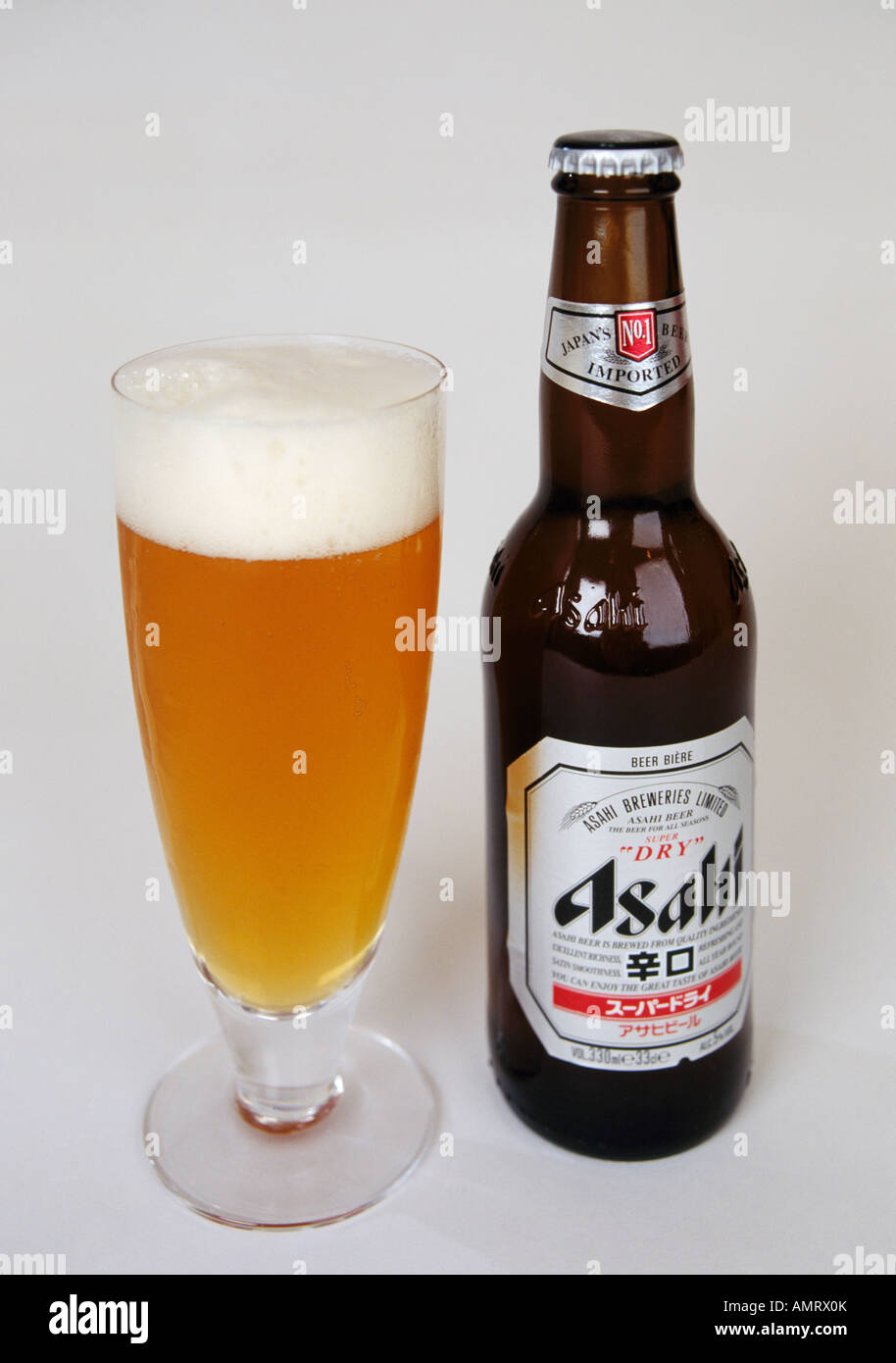 Bottle and glass of Asahi Super Dry beer Japan Stock Photo - Alamy