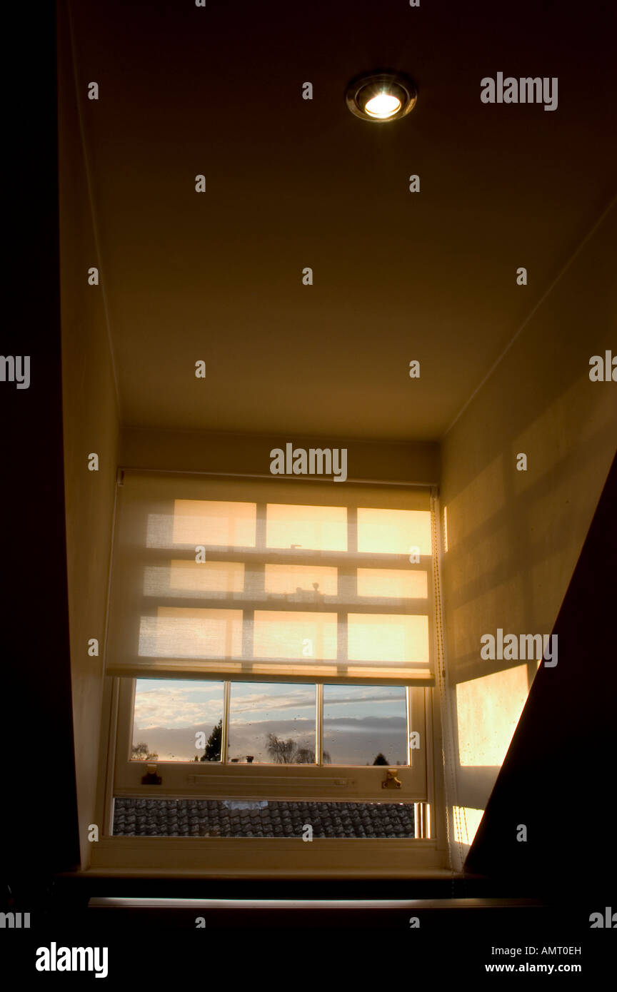 Looking out through window with subdued light shining through glass and ...