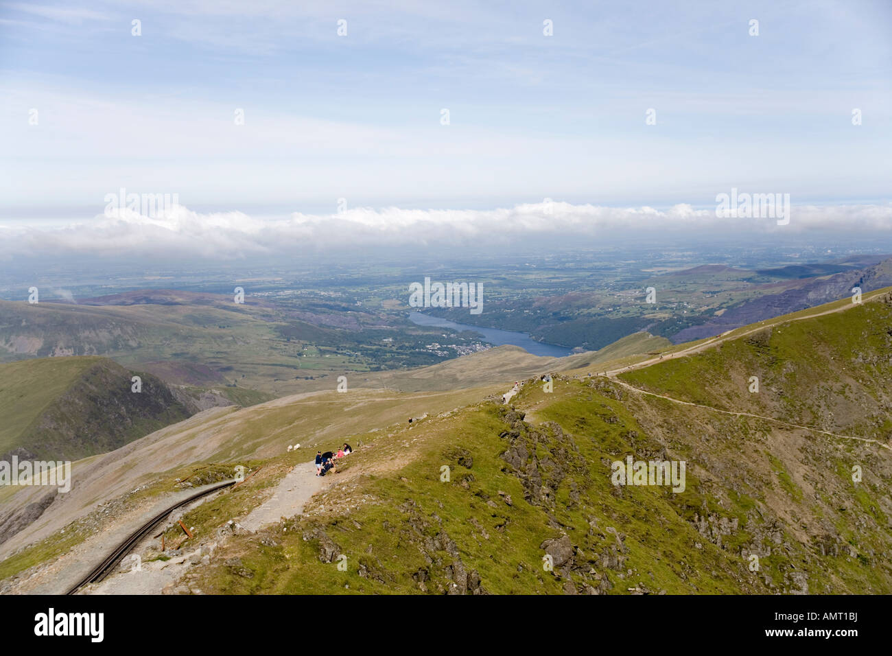 The Miners Track footpath from the top of Snowdon, Snowdonia National ...
