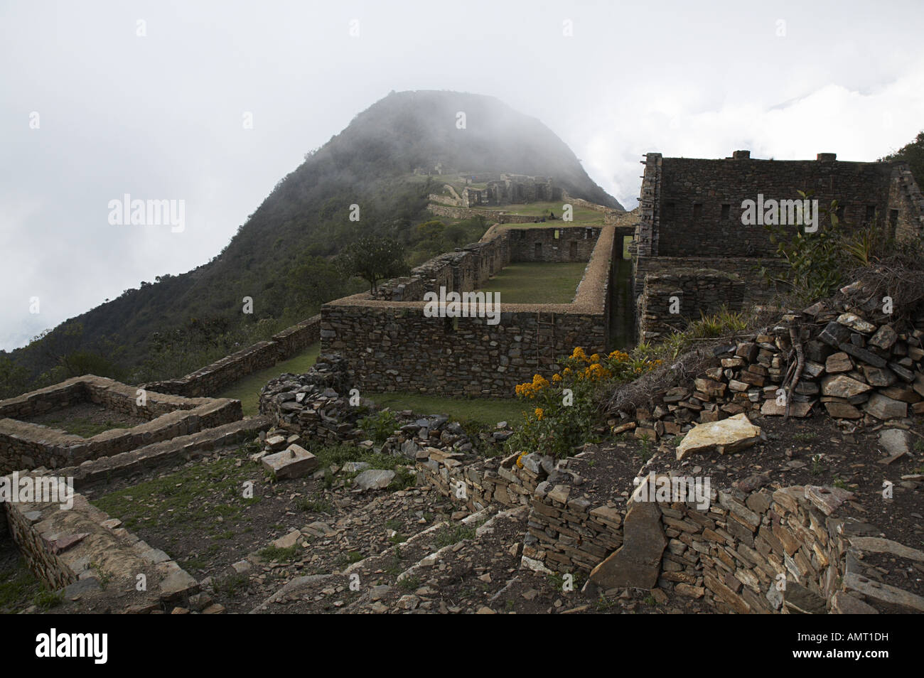 Remote Incan ruins of Choquequirao in the Peruvian Andes Stock Photo ...