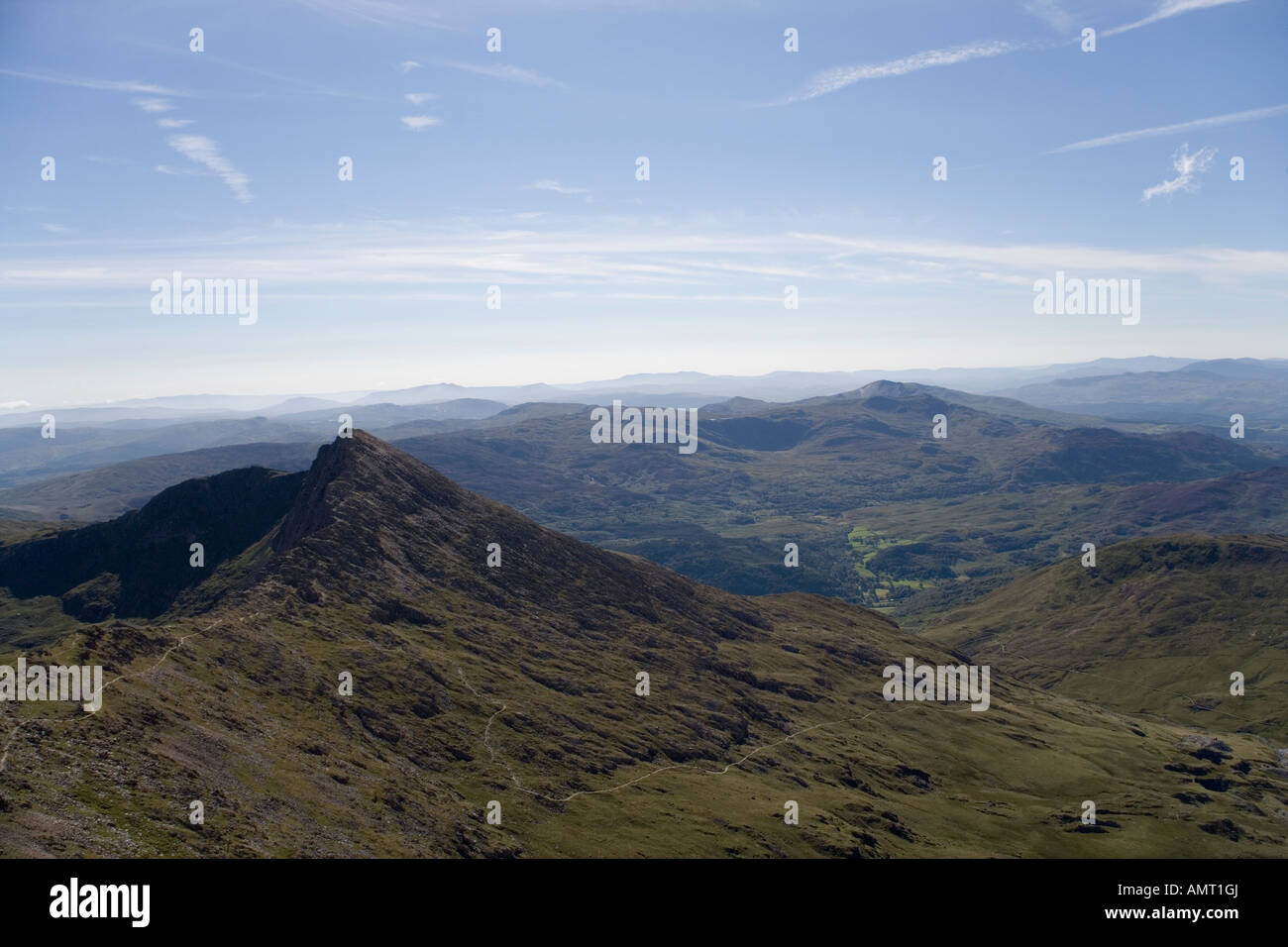 Climbing Snowdon on the Watkin Path looking back at the south ridge ...
