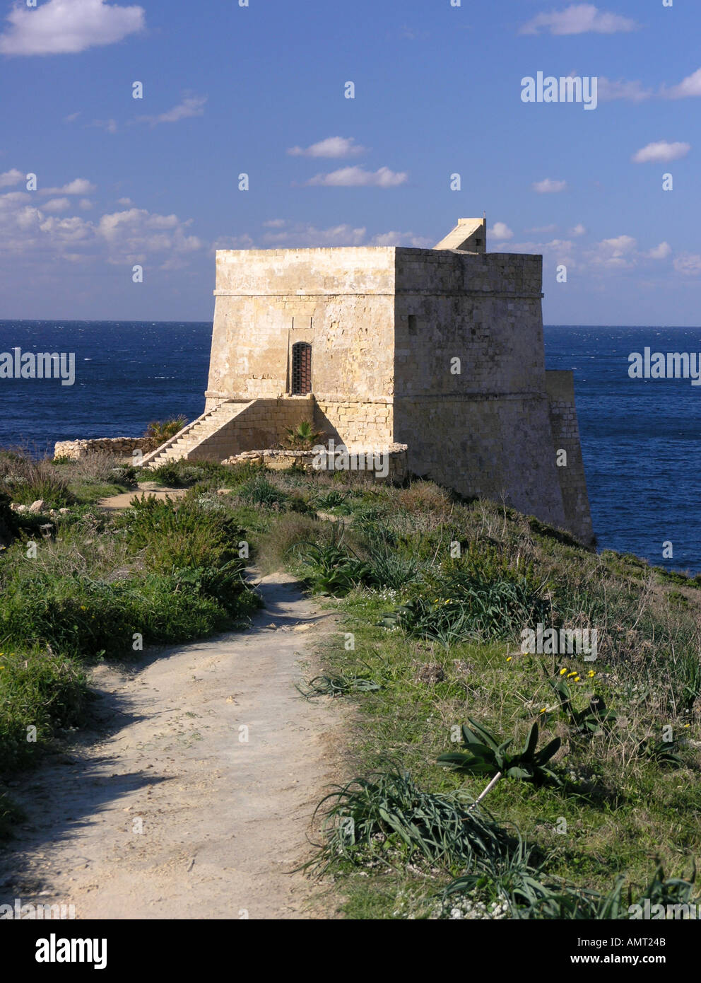 Xlendi Bay Gozo Malta Watch Tower built by Knights of St John Stock ...