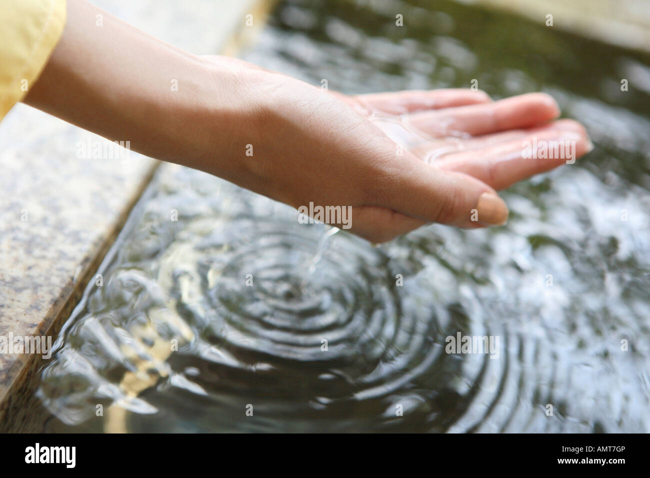 Hand of woman scooping hot water Stock Photo - Alamy