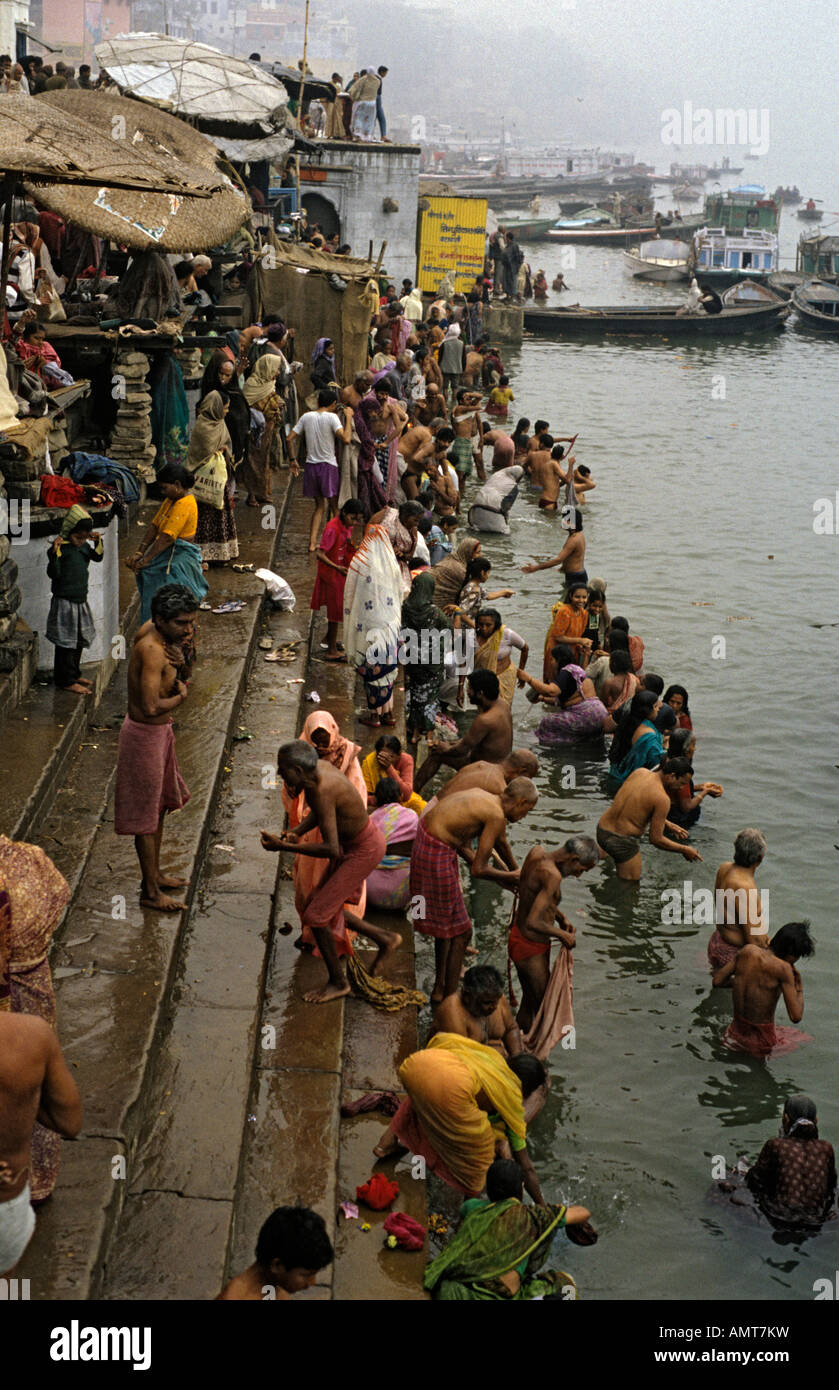 Holy bath in Ganges river (Varanasi-IUttar Pradesh-India Stock Photo ...