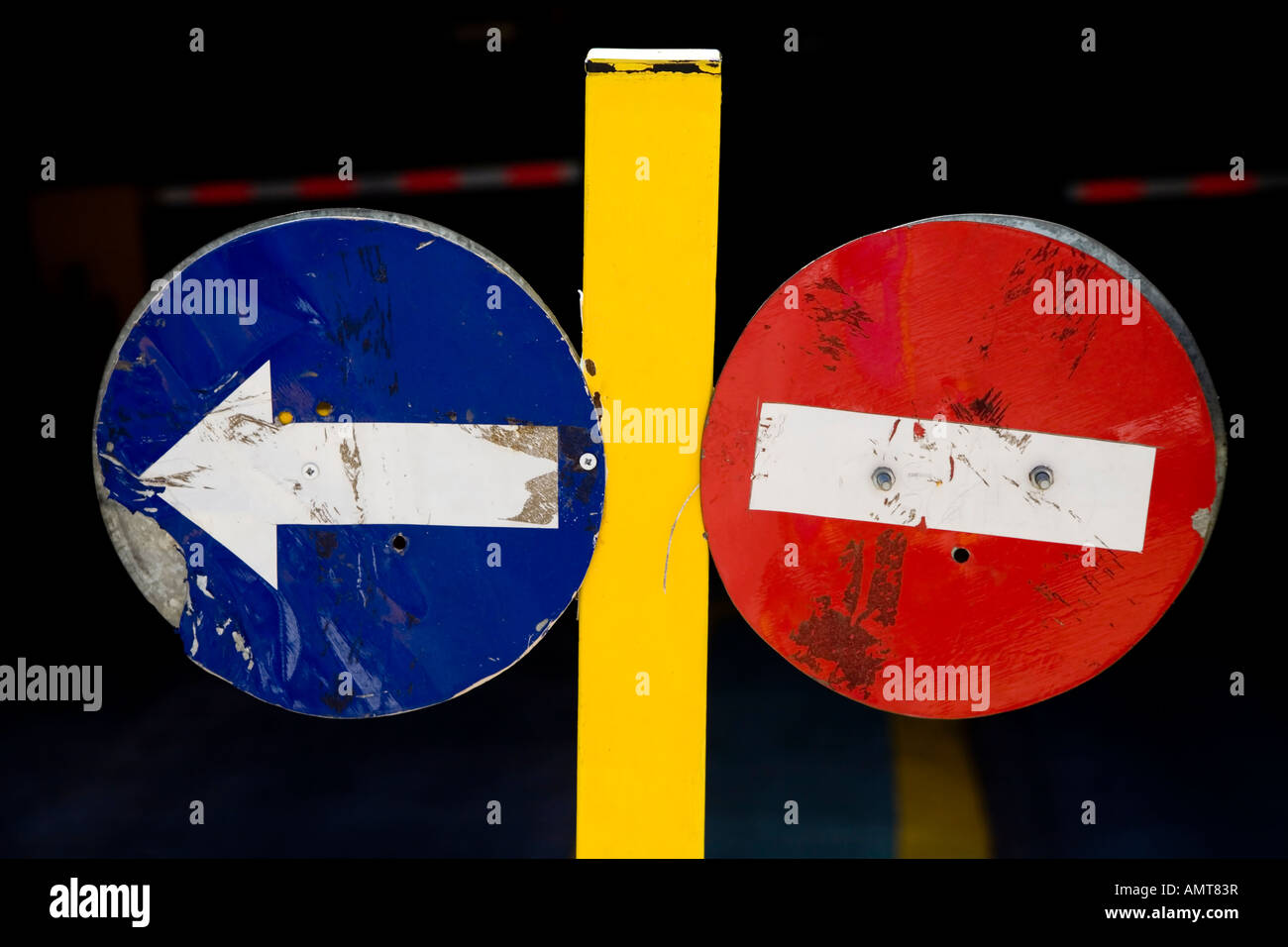 Traffic signs showing This Way and No Entry Stock Photo - Alamy