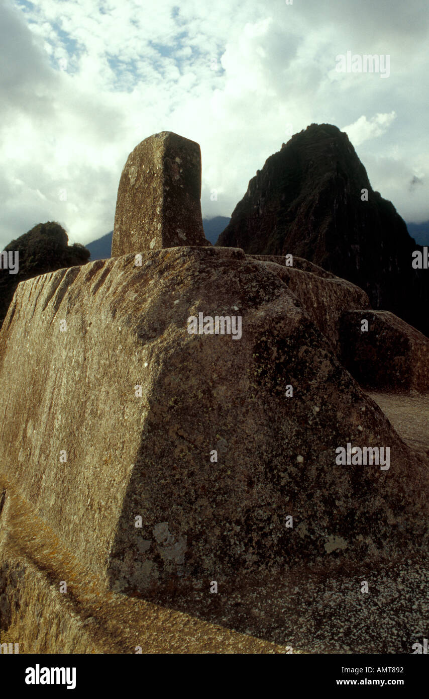 Vertical moody landscape detail of Intipunku, the 'hitching post of the ...