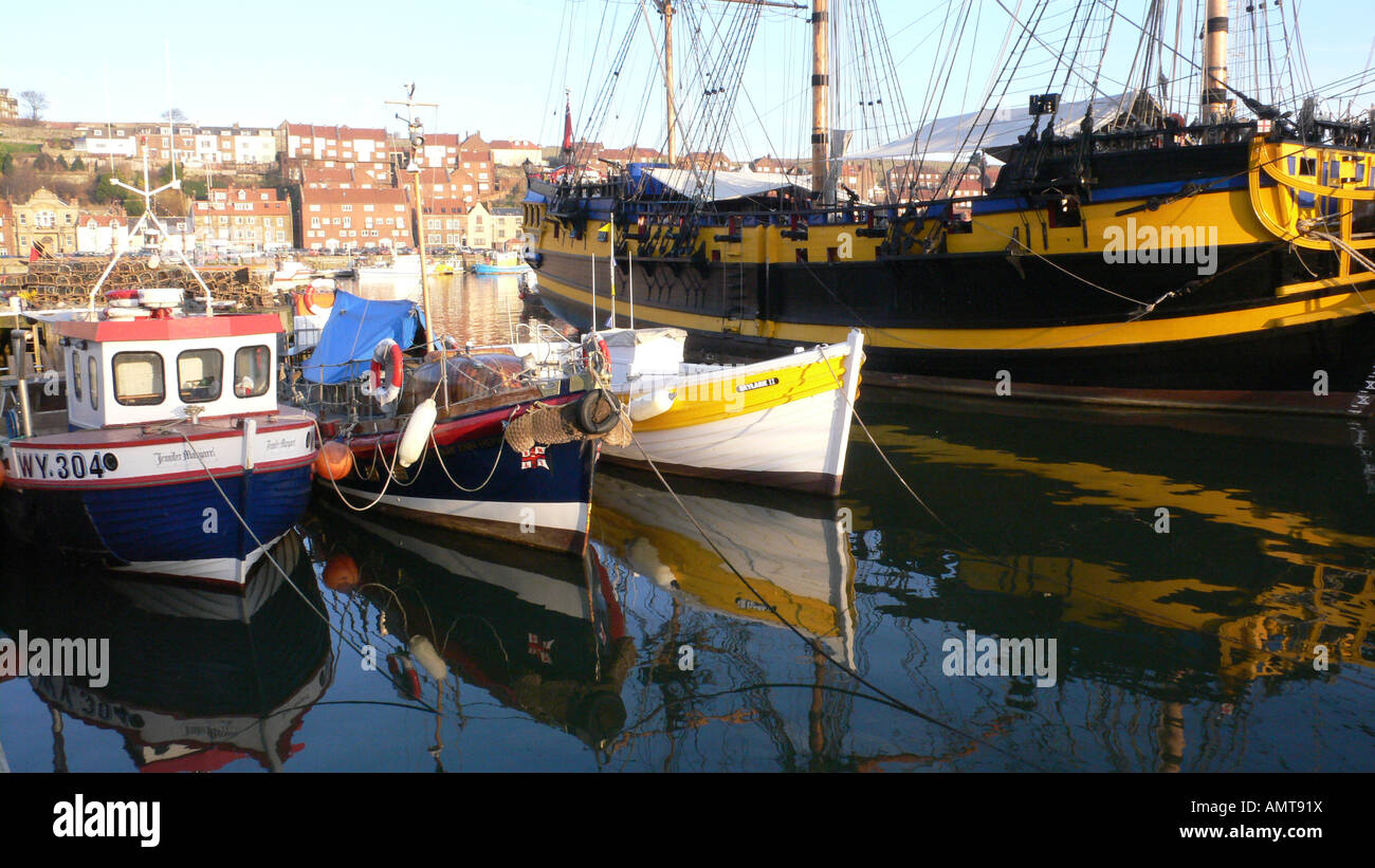 Grand Turk tall ship and fishing boats in whitby Harbour North ...