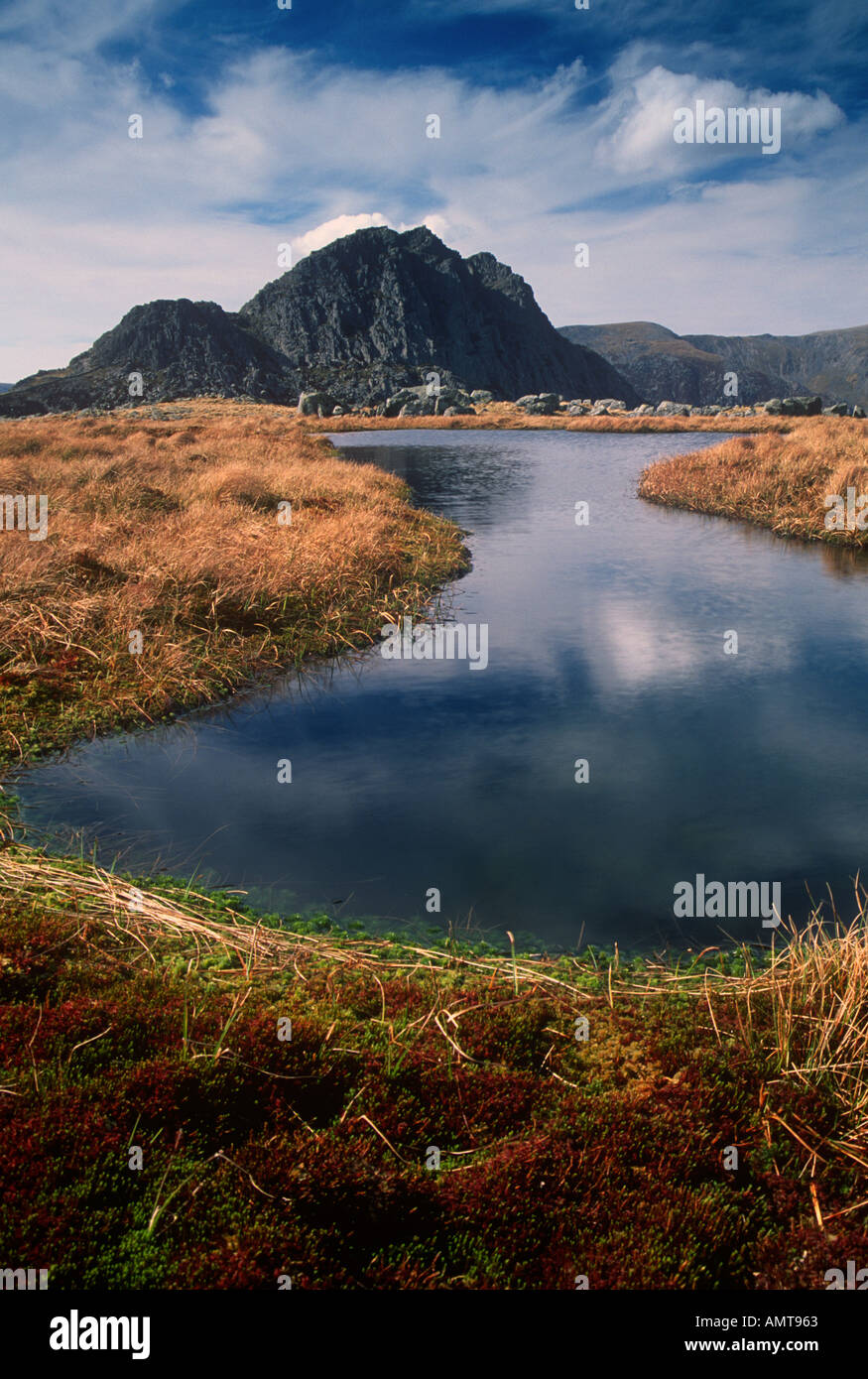 Tryfan Mountain from Llyn y Caseg fraith Snowdonia North West Wales ...