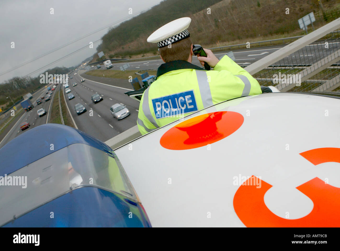 British Traffic Police Officer monitoring traffic on the M25 London ...
