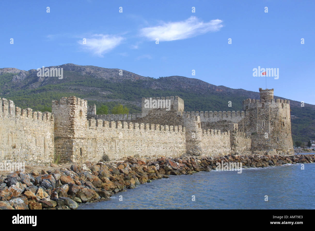 The medieval Mamure Kalesi castle by the Mediterranean coast in Anamur ...
