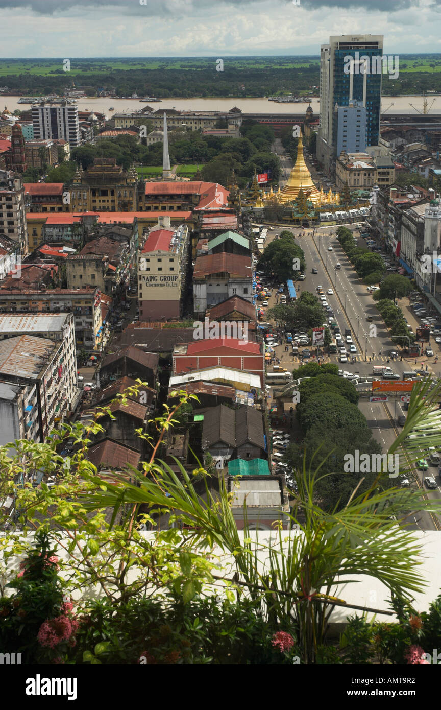 Myanmar Burma Yangon Rangon skyline from the top of Sakura tower with ...