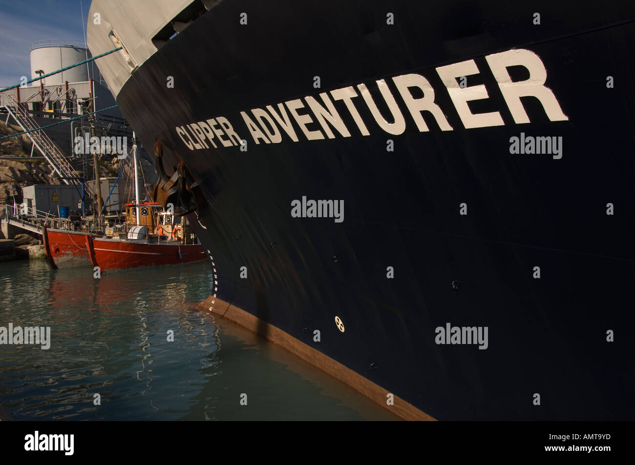 Keel of the Clipper Adventurer in the harbour of Ilulissat Jakobshavn ...