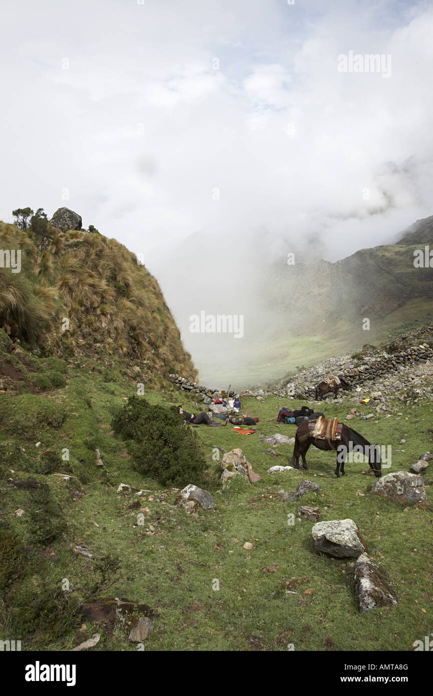 Trek from the remote Incan ruins of Choquequirao to Machu Picchu Stock ...
