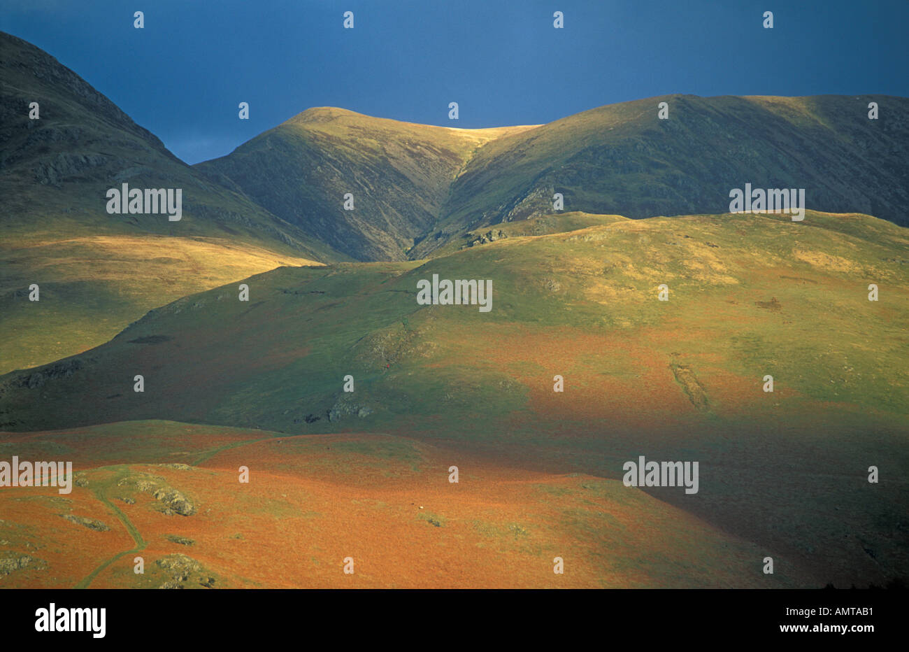 Buttermere hills with dappled winter sunshine Lake District Cumbria ...