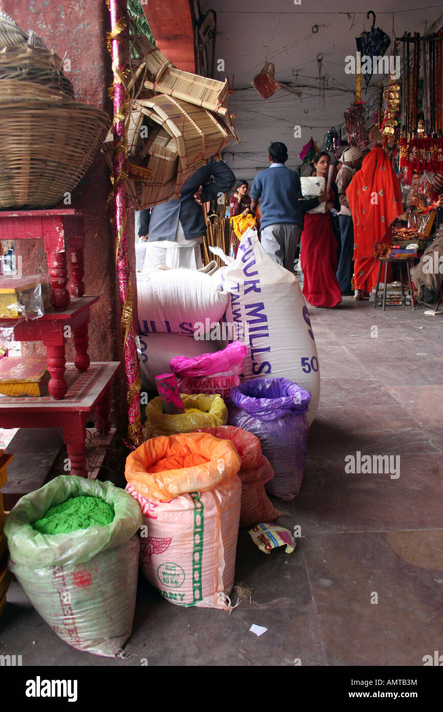 Baskets and sacks of colour powder for Holi festival outside a shop in ...