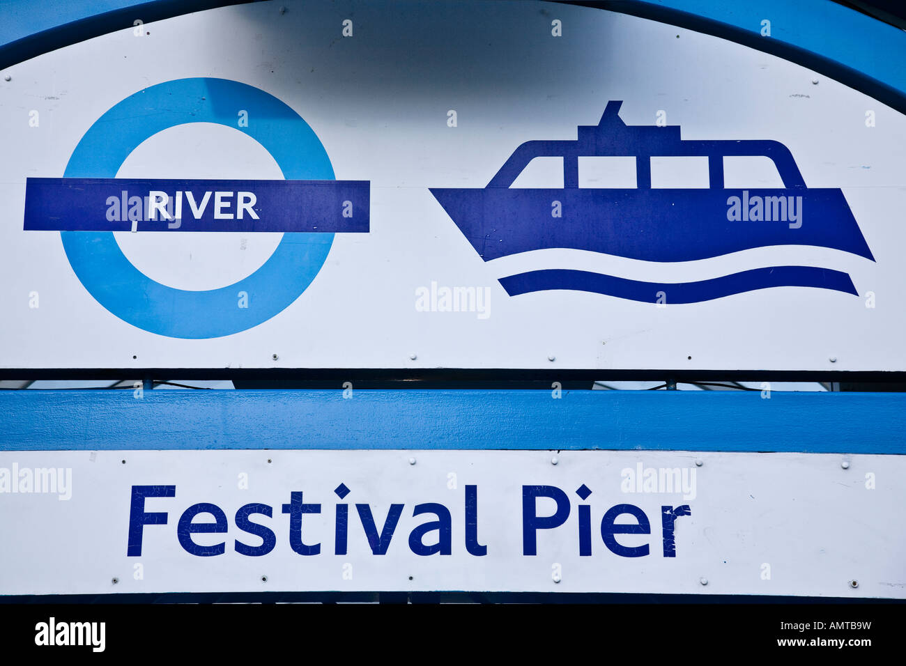 Sign for the Festival Pier boat service on the south bank of the River ...