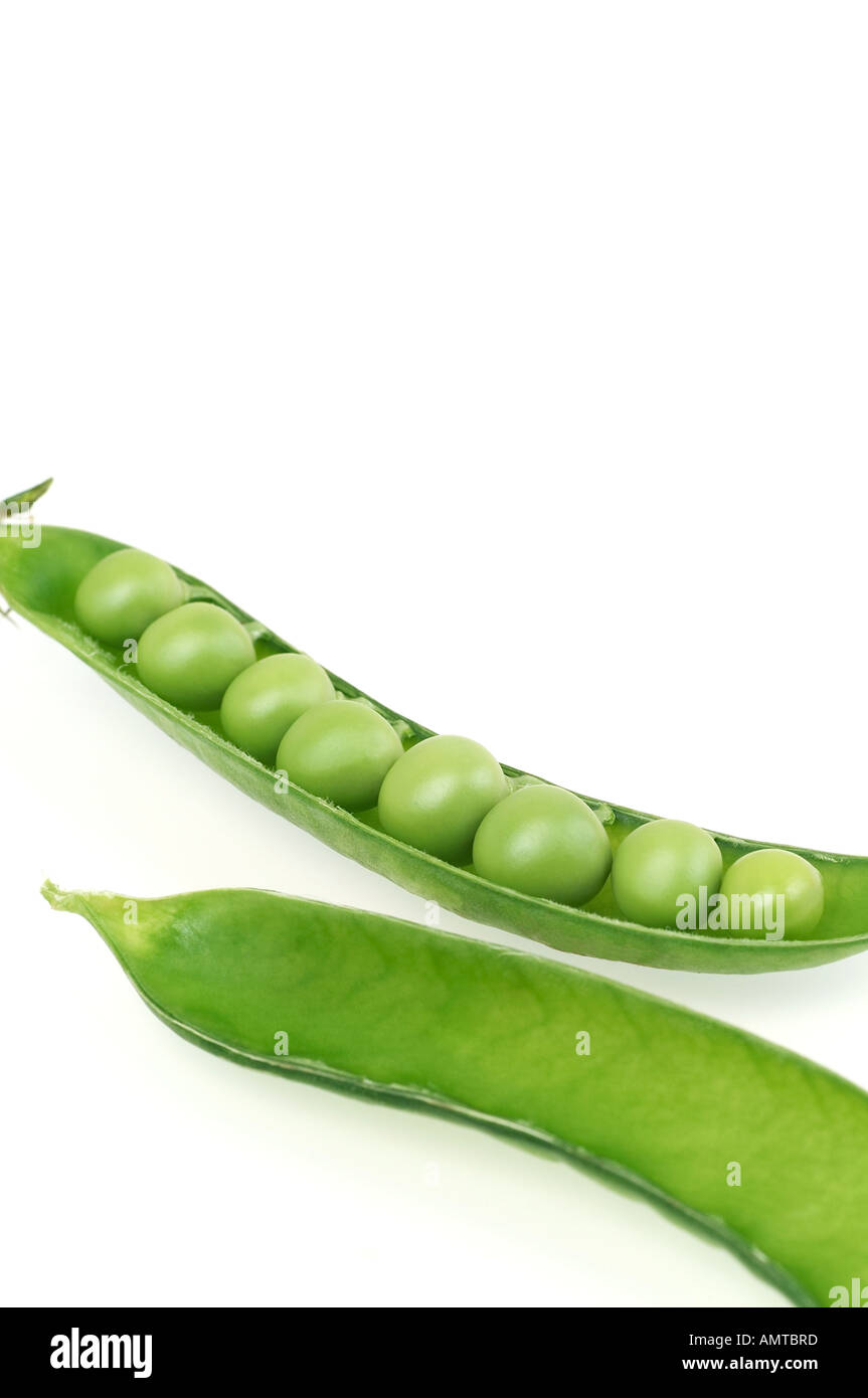 Pea pod on white background Stock Photo - Alamy