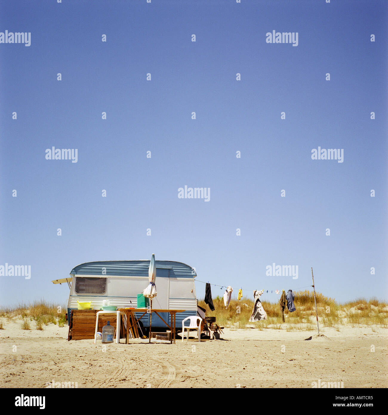 trailer on the beach - summer holidays Stock Photo - Alamy