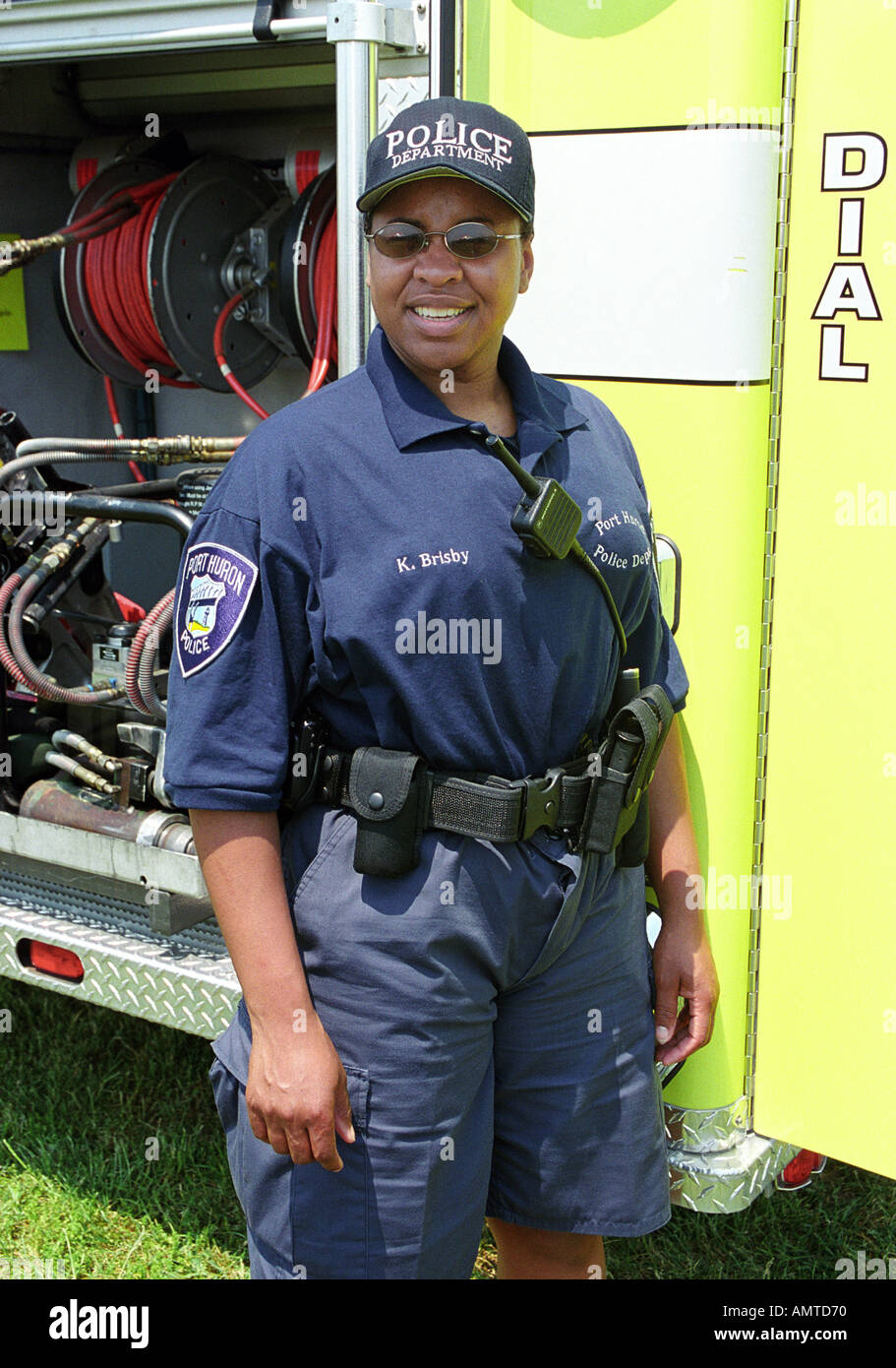 Black female police officer in summer uniform Stock Photo - Alamy