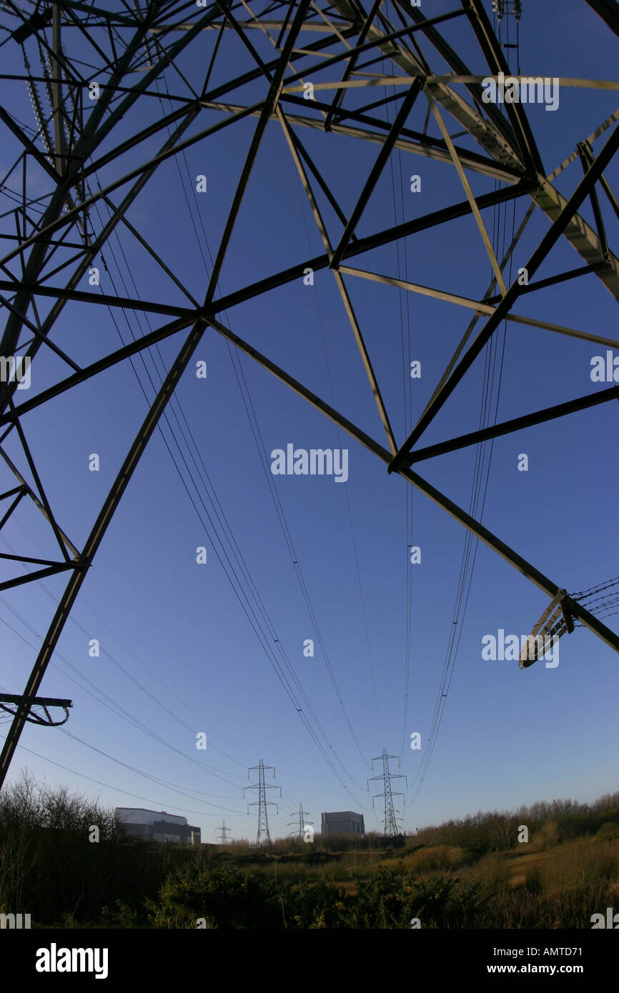 utility pylon wires electricity energy fuel Stock Photo - Alamy