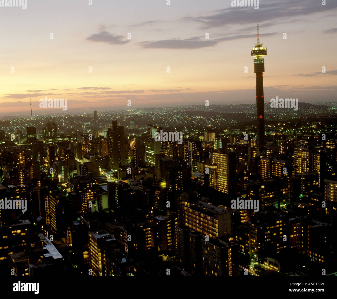Hillbrow with the Hilbrow Tower after sunset Stock Photo - Alamy
