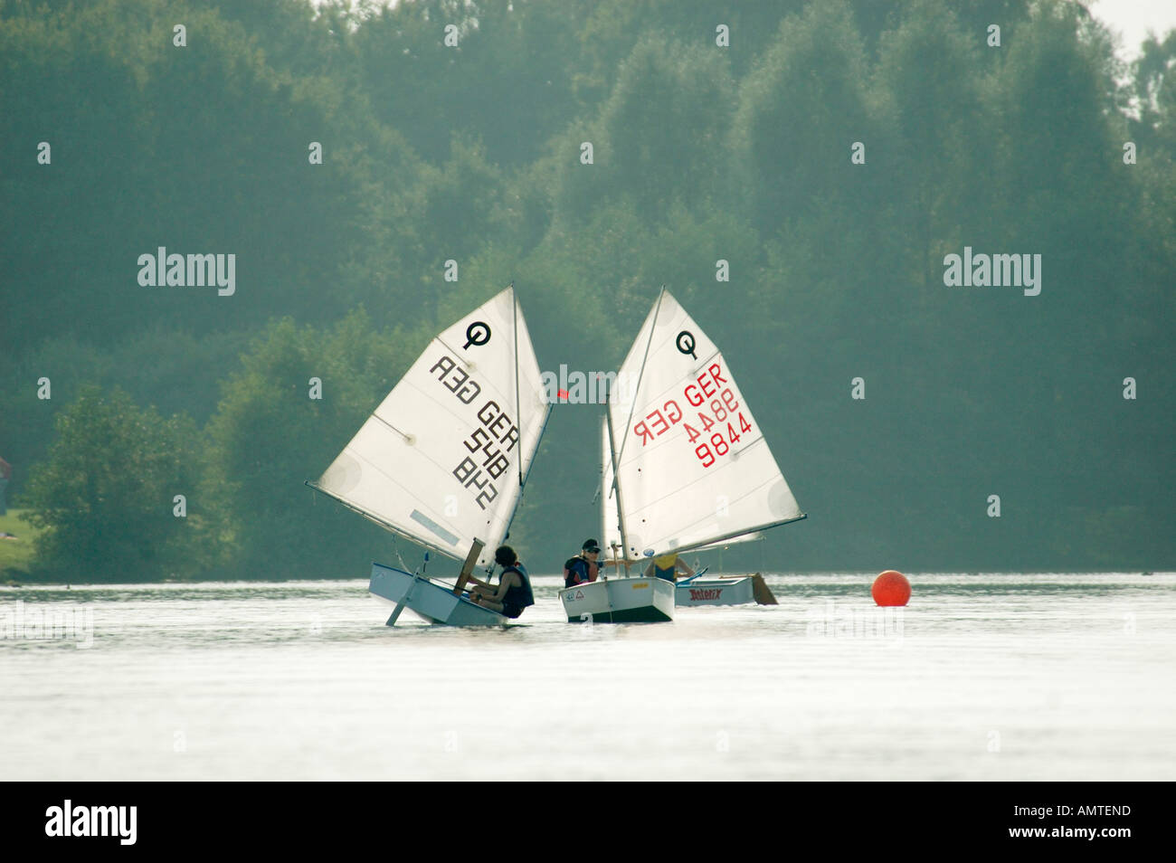 Optimist Dinghy Race, Lake Driland, Gronau, Münsterland, Germany Stock ...