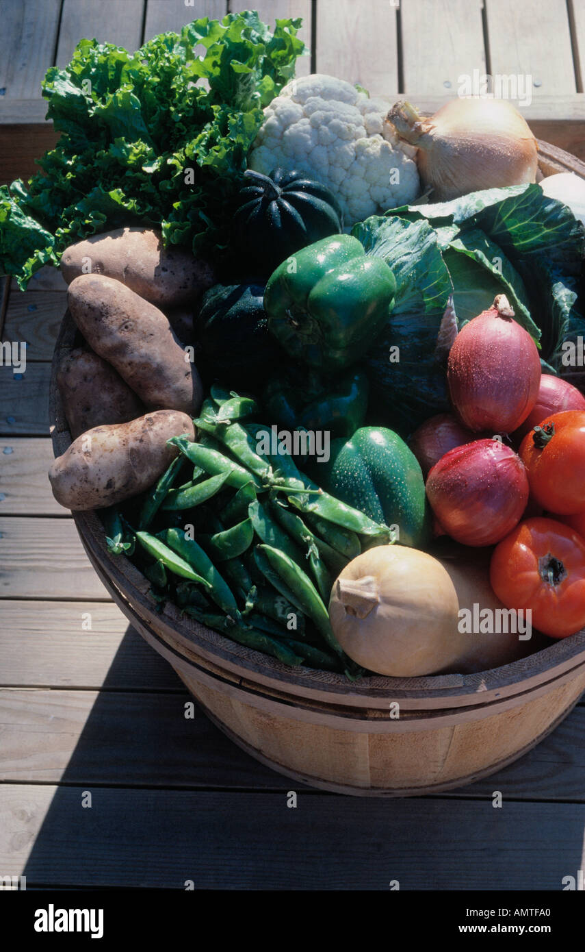 Bucket of vegetables sitting on a sunny deck Stock Photo - Alamy