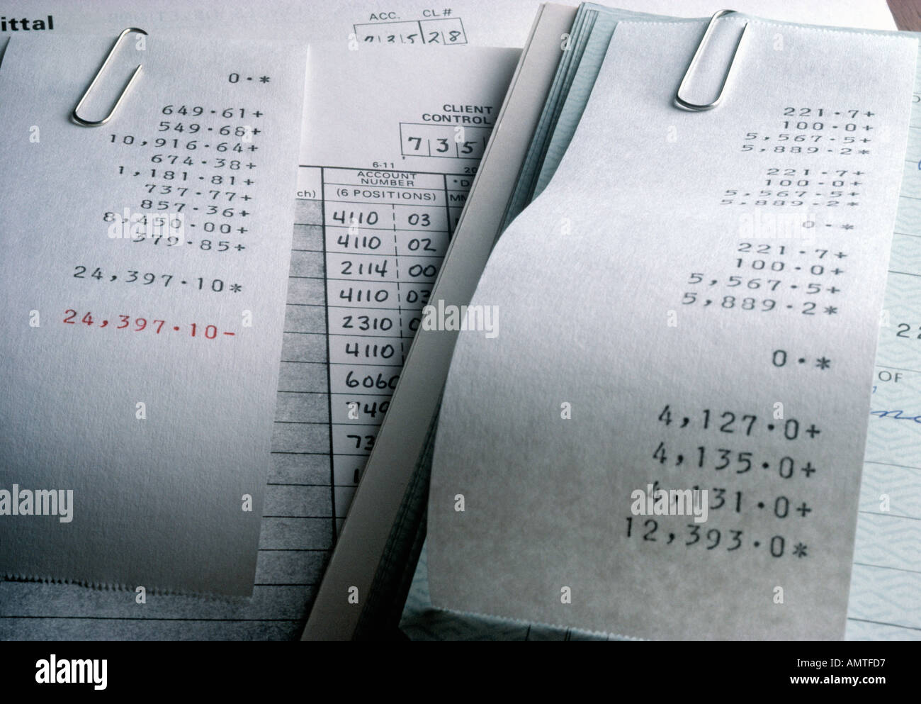 Still life of manual payroll bookkeeping system Stock Photo - Alamy