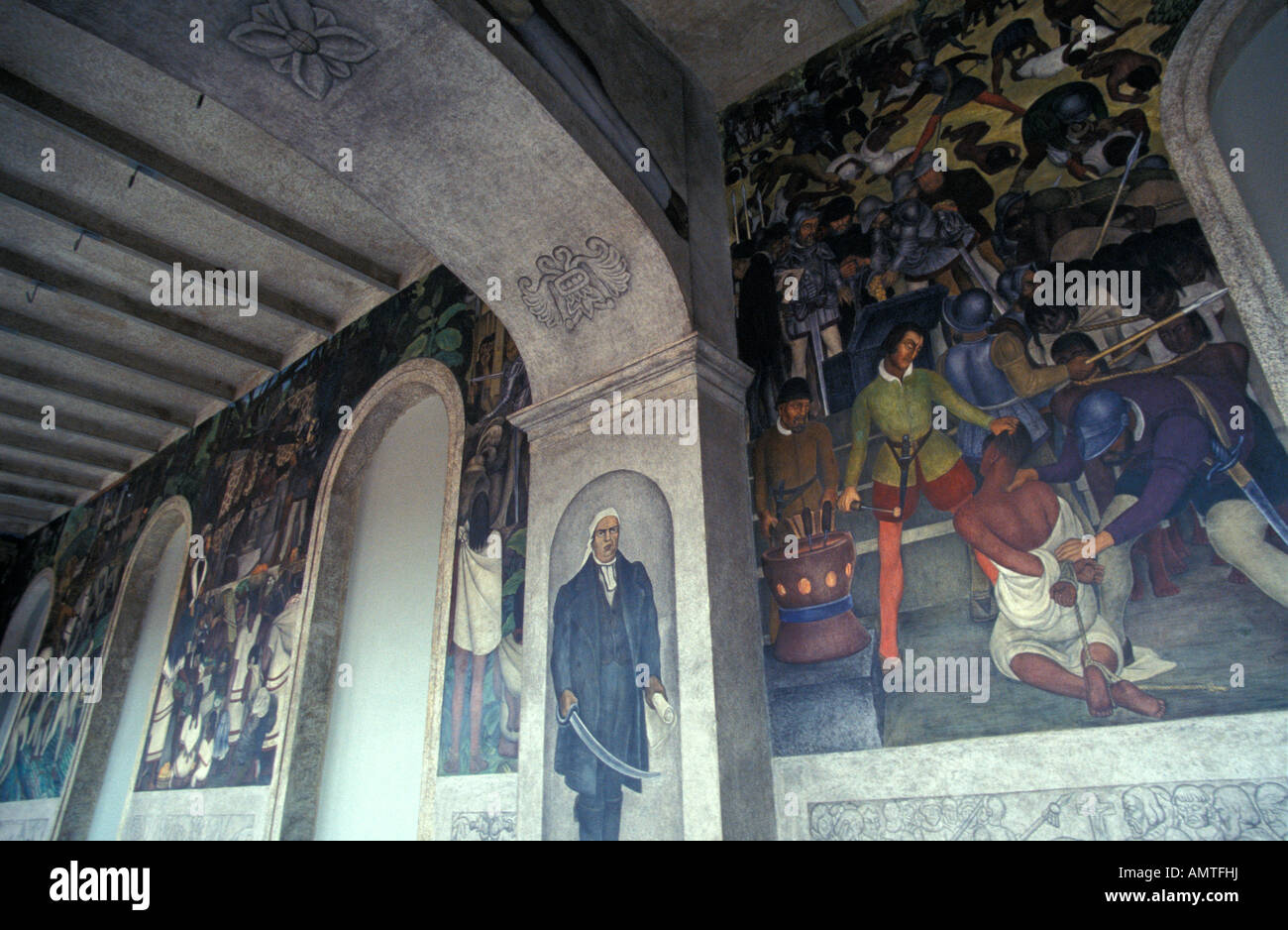Diego Rivera murals depicting the history of Mexico in the Palacio de ...