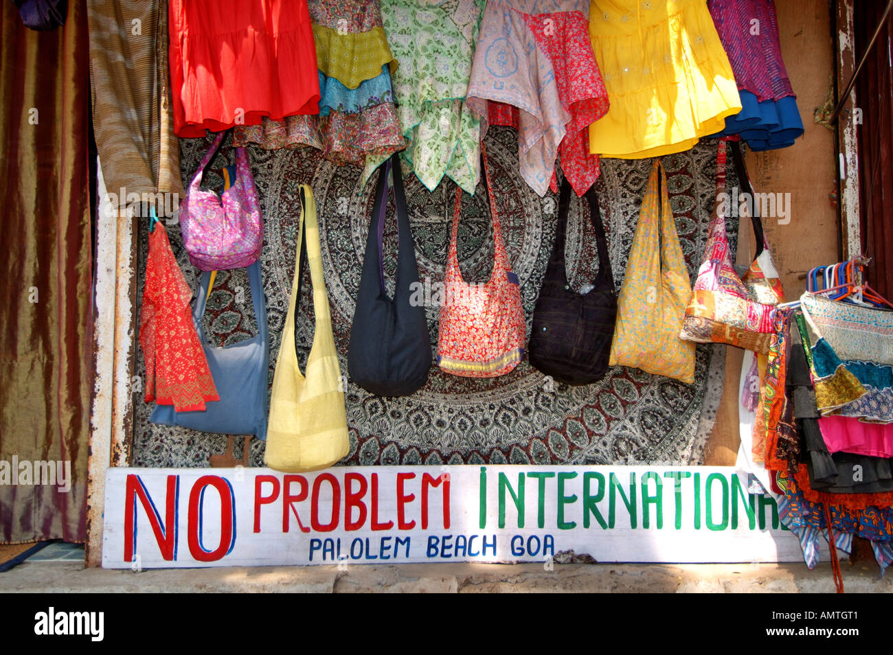 India, Goa, no problem international souvenir stall on palolem beach ...