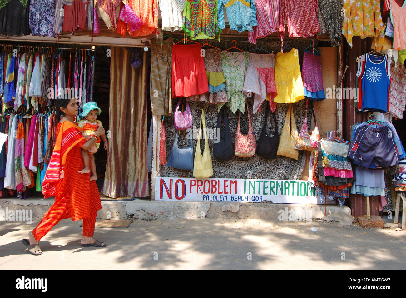 India, Goa, no problem international souvenir stall on palolem beach ...