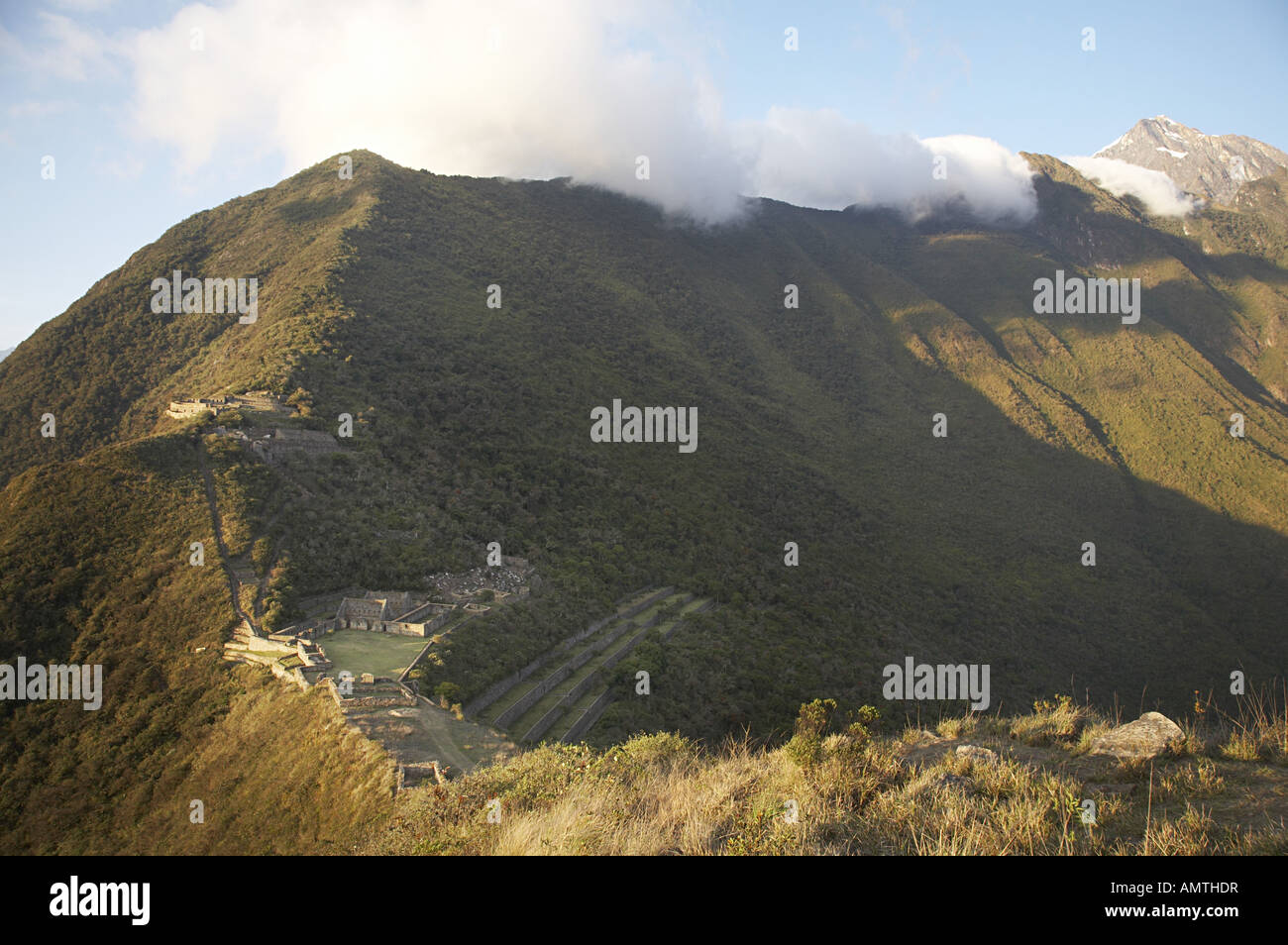 Remote Incan ruins of Choquequirao in the Peruvian Andes Stock Photo ...