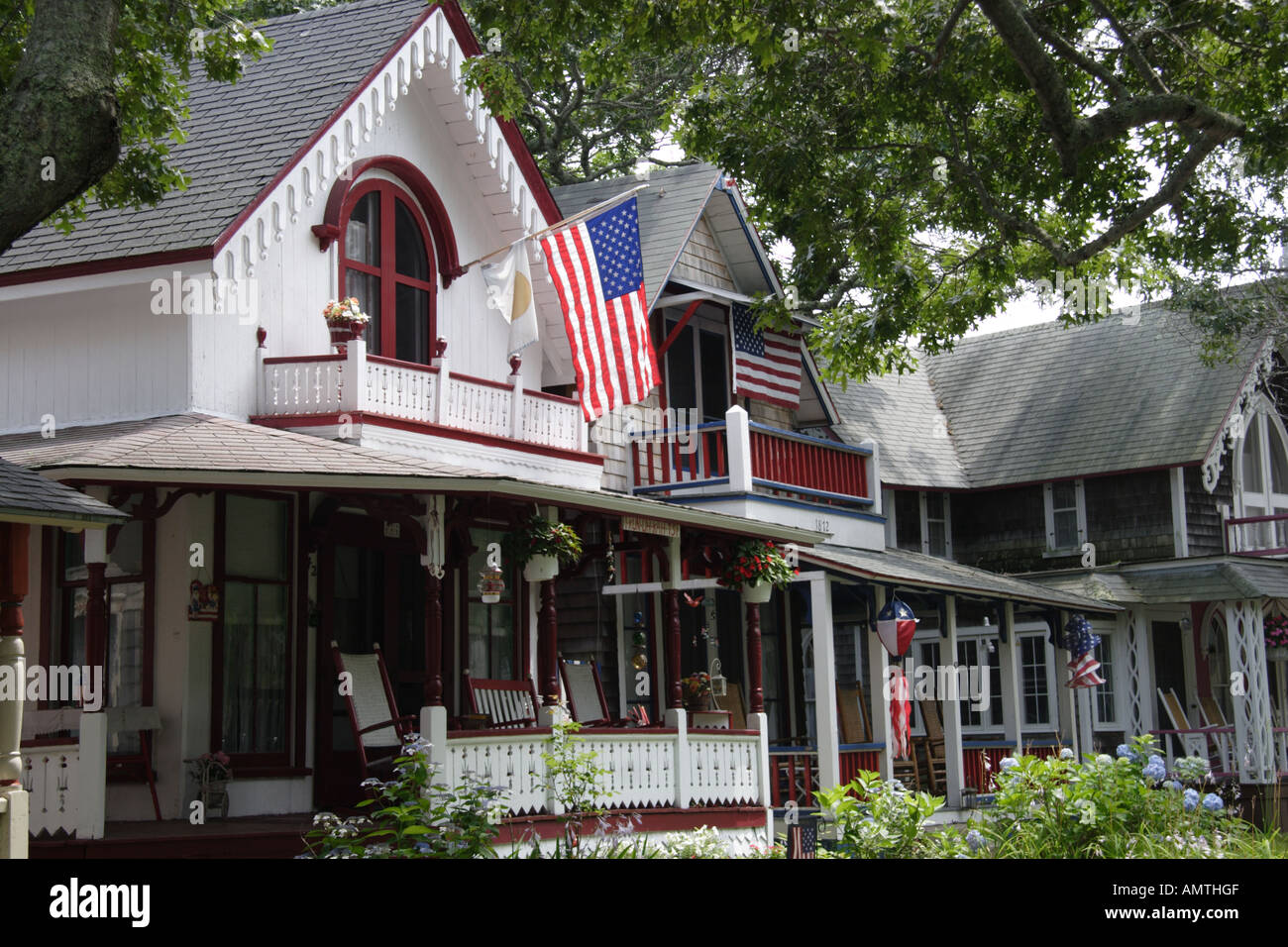 Gingerbread cottages in Oak Bluffs, Martha's Vineyard Stock Photo - Alamy