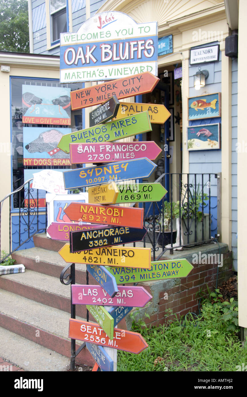 Fun signpost in Oak Blufffs, Martha's Vineyard Stock Photo - Alamy