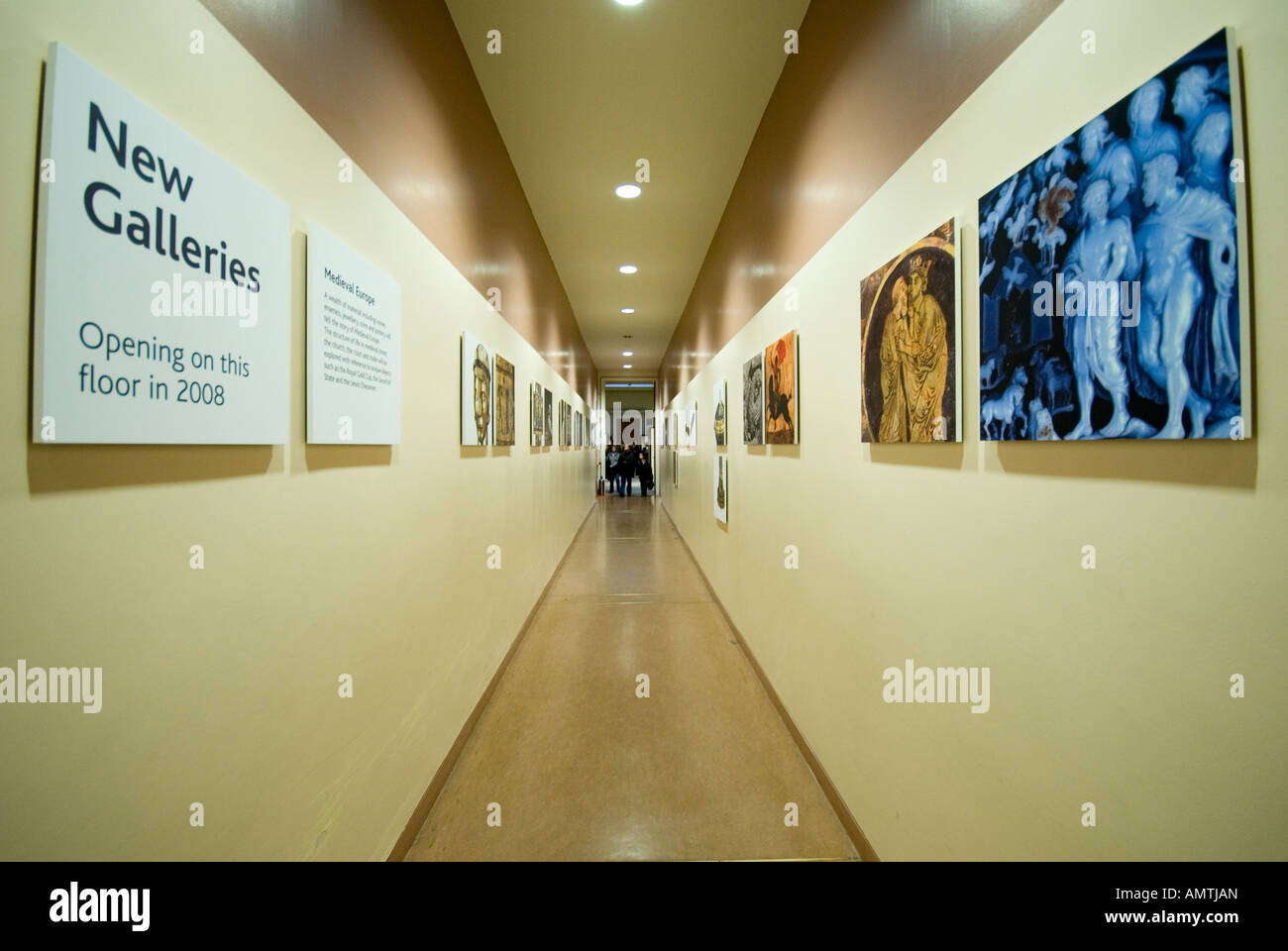 British Museum corridor with white wall and pictures London Stock Photo ...