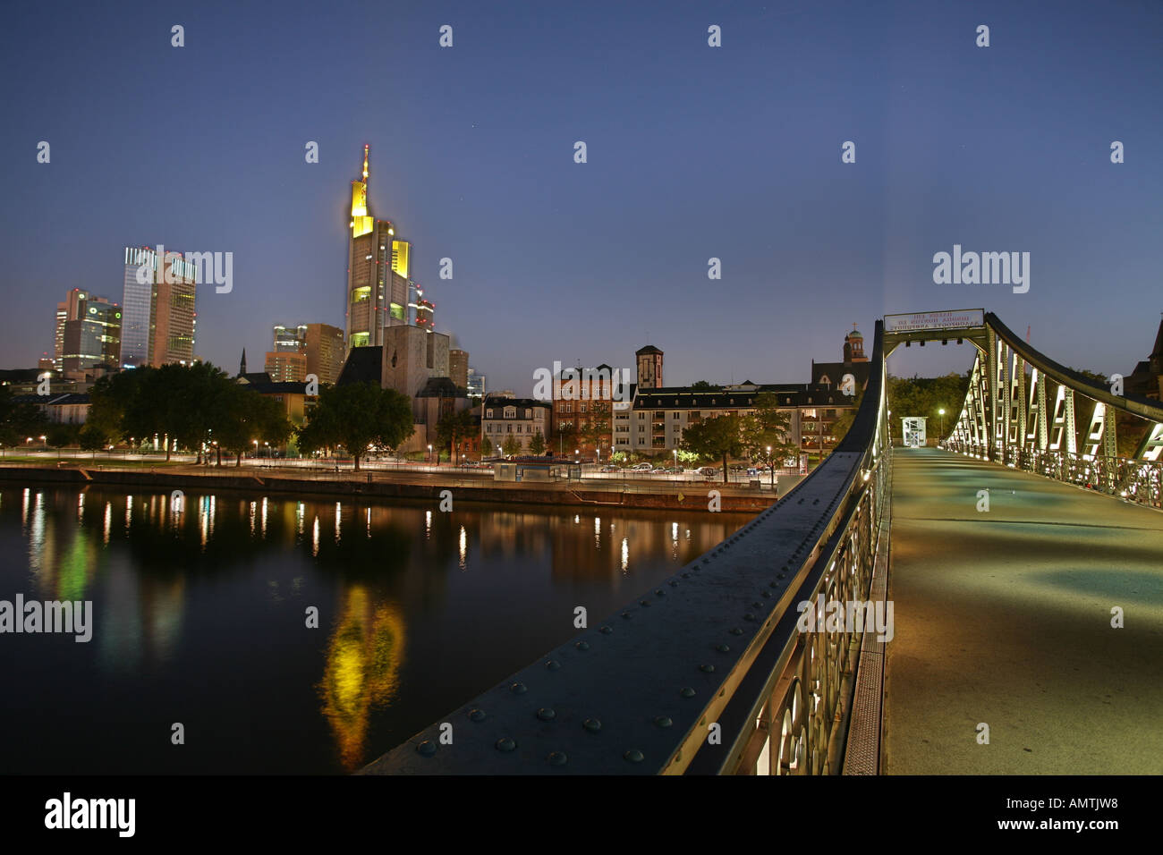 The "iron footbridge" across the Main river and the skycrapers of the ...