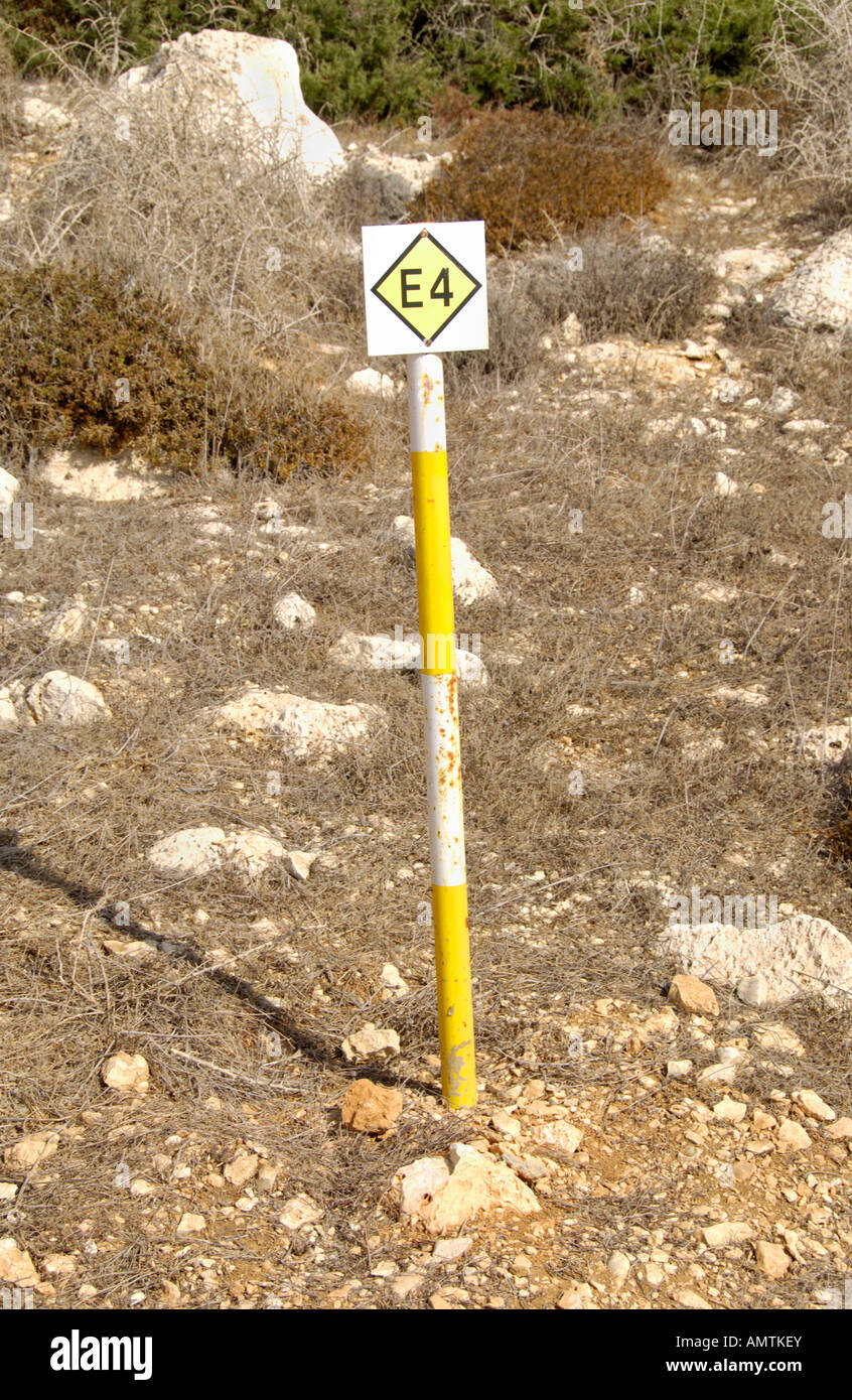 European long distance path sign at Cape Gkreko on the Mediterranean ...