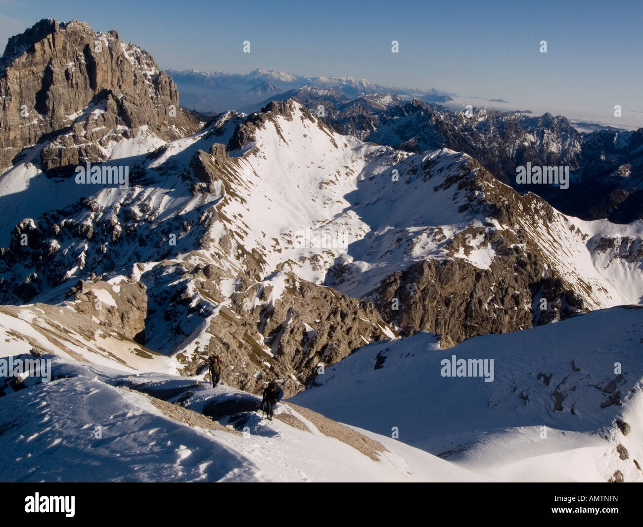slope path with snow Postegae Mountain Alps Carnic Italy Stock Photo ...