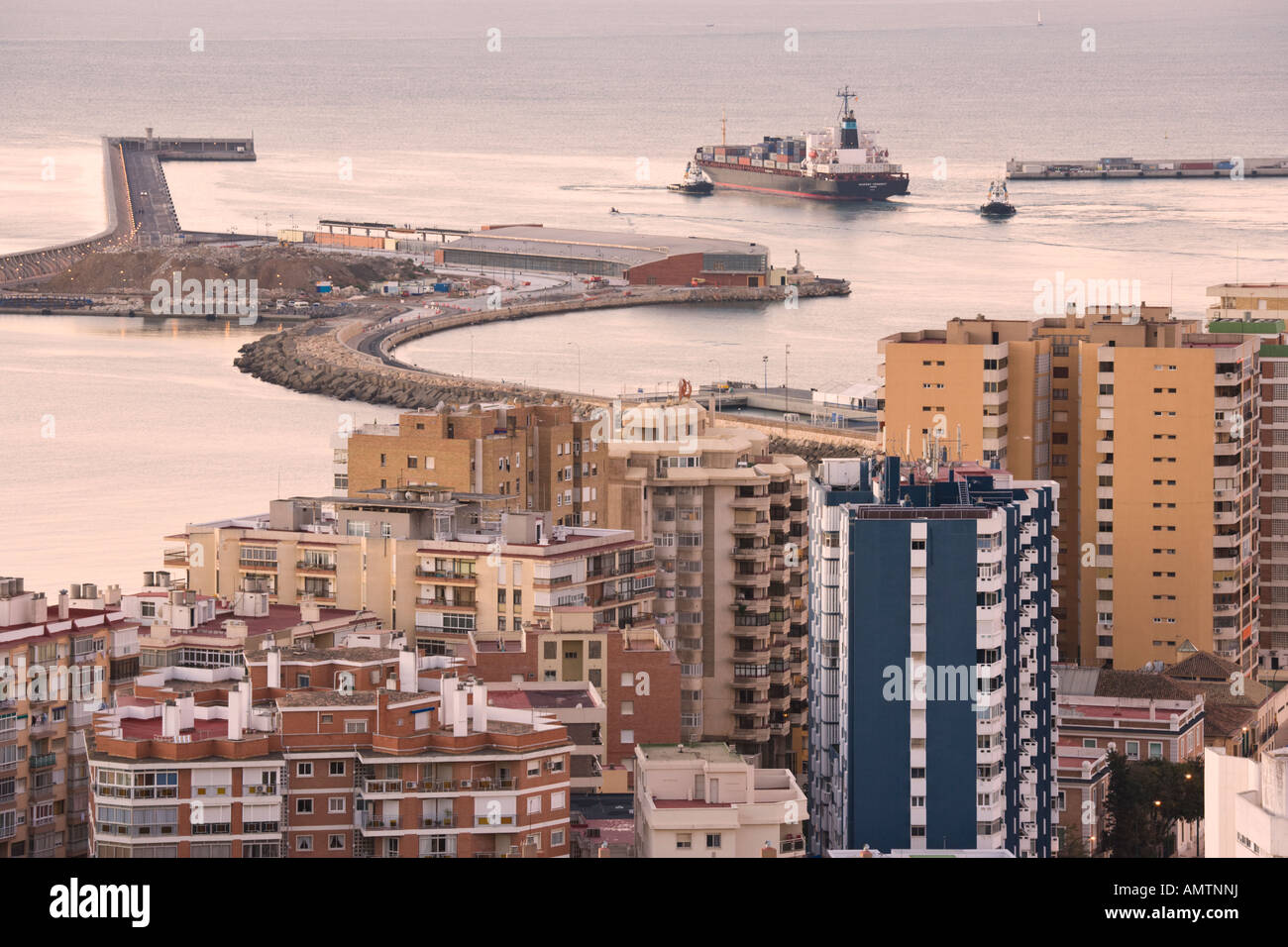 Malaga Costa del Sol Spain Container ship leaving port Stock Photo - Alamy