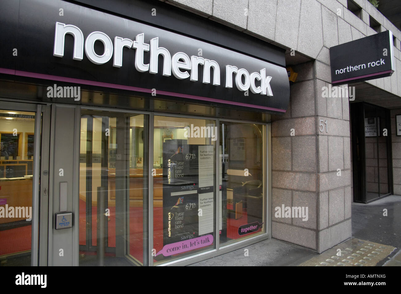 a branch of the troubled Northern Rock bank in London England UK Stock ...