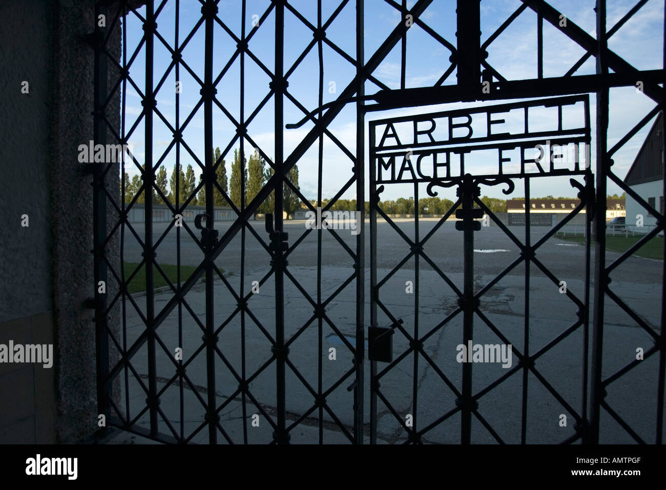 Iron gate at the main entrace with the inscription work frees you in ...