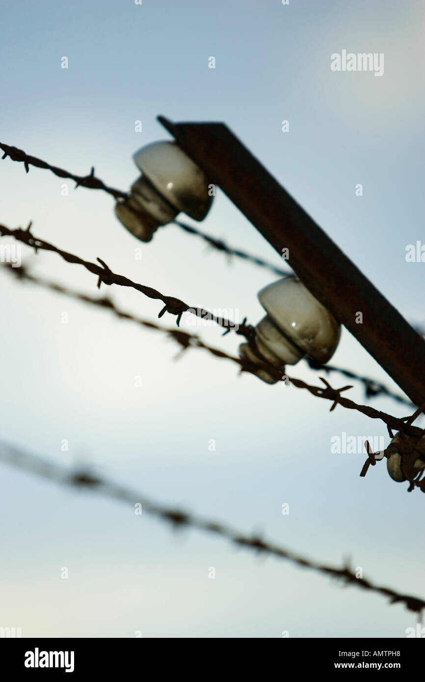 electric barbed wire at the railings in the concentration camp in ...