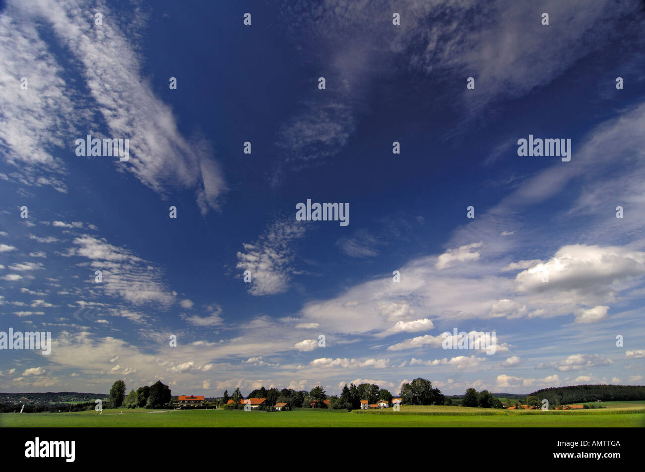 Cloudy sky with Cirrocumulus, Altocumulus and Cumulus clouds , Bavaria ...