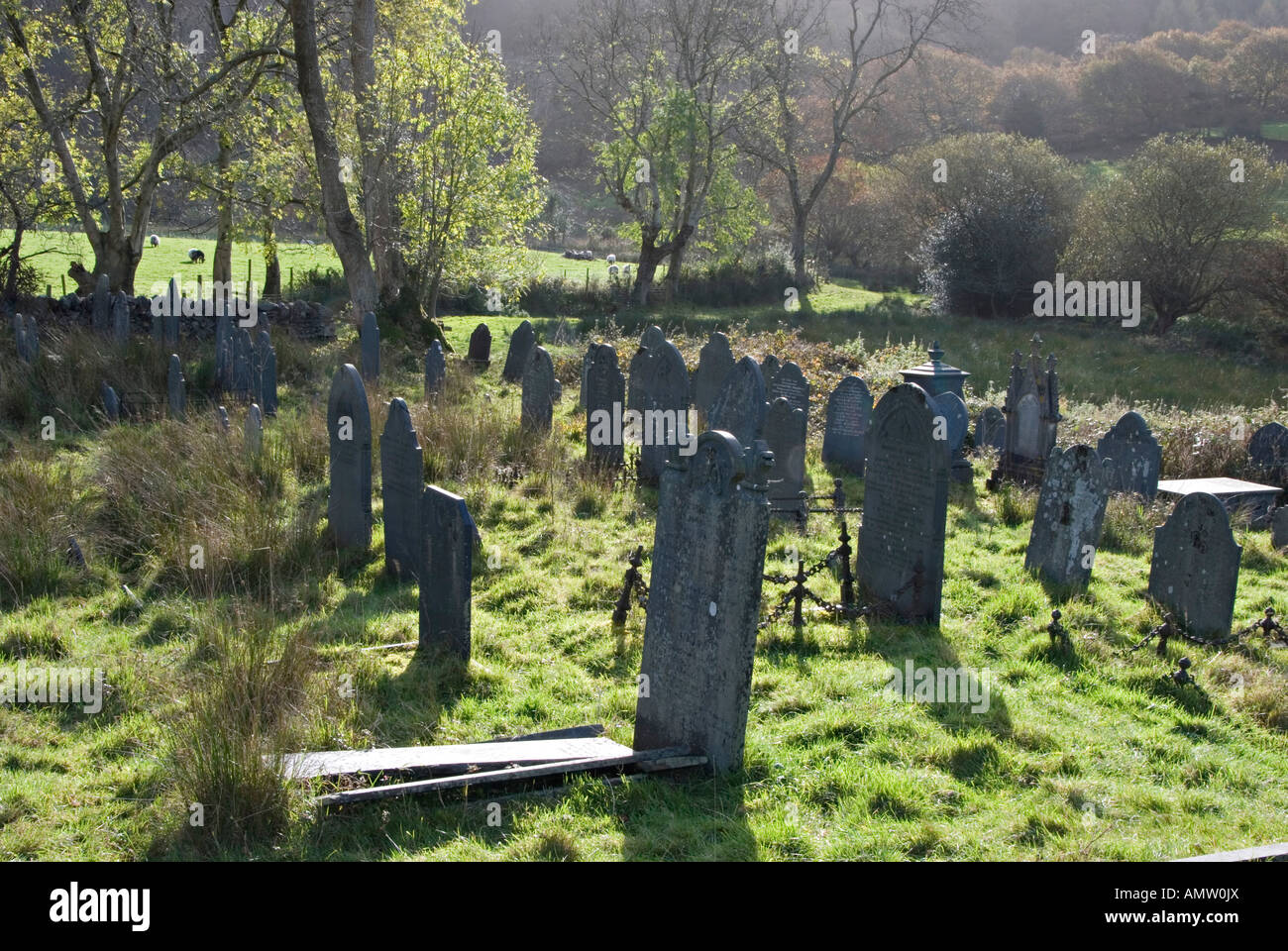 The churchyard of St Brothen's Church, Llanfrothen, Gwynedd, Wales, UK ...