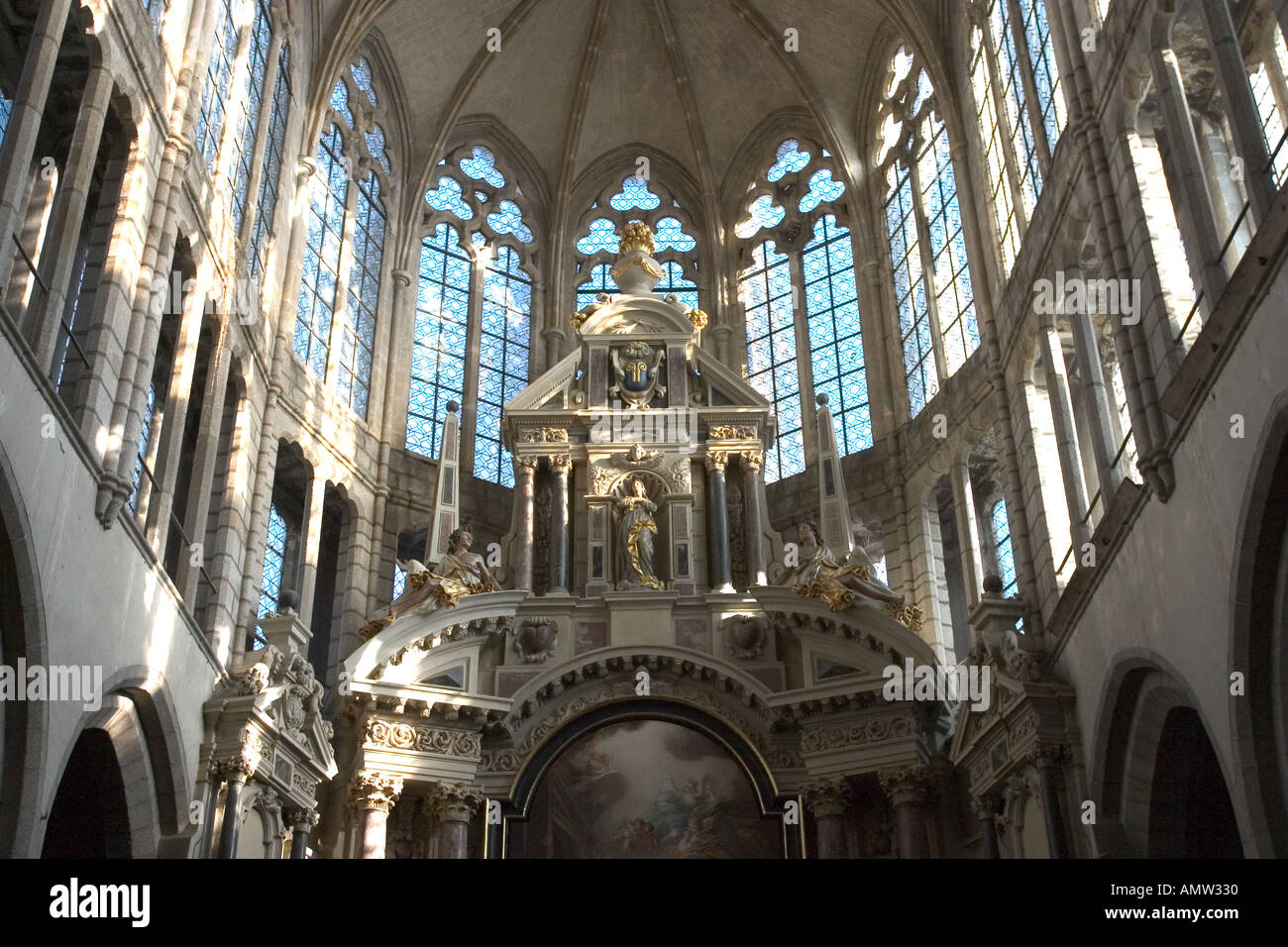 Stained Glass Window inside a french church france Stock Photo - Alamy